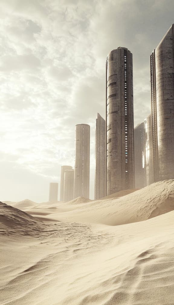 Post Apocalyptic Desert with Data Centers Emerging from Sands ...