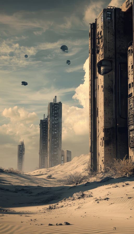 Post Apocalyptic Desert Landscape with Data Centers Emerging from the ...