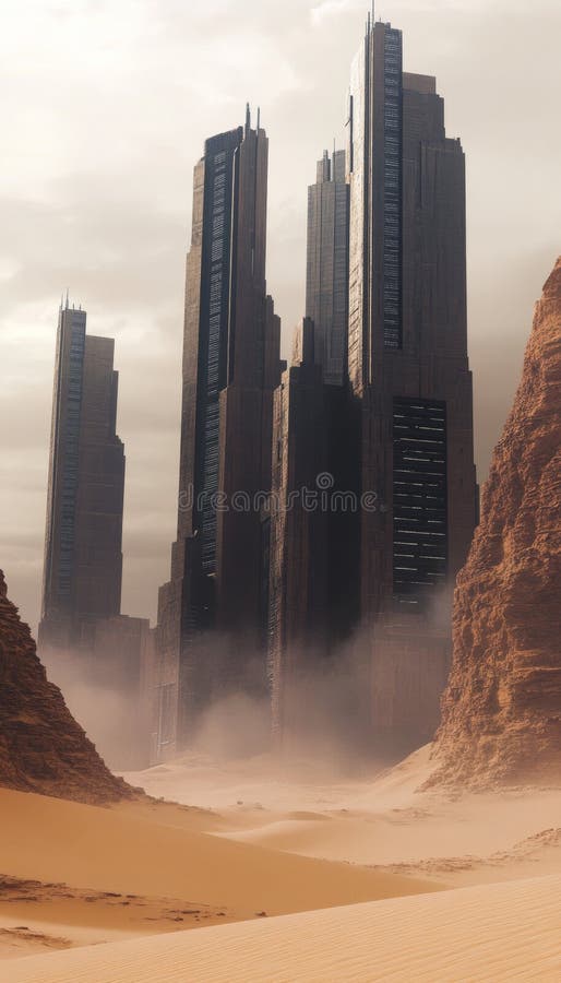 Post Apocalyptic Desert Landscape Featuring Data Centers Emerging from ...