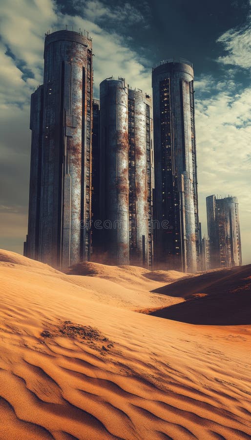 Post Apocalyptic Desert Landscape Featuring Data Centers Emerging from ...