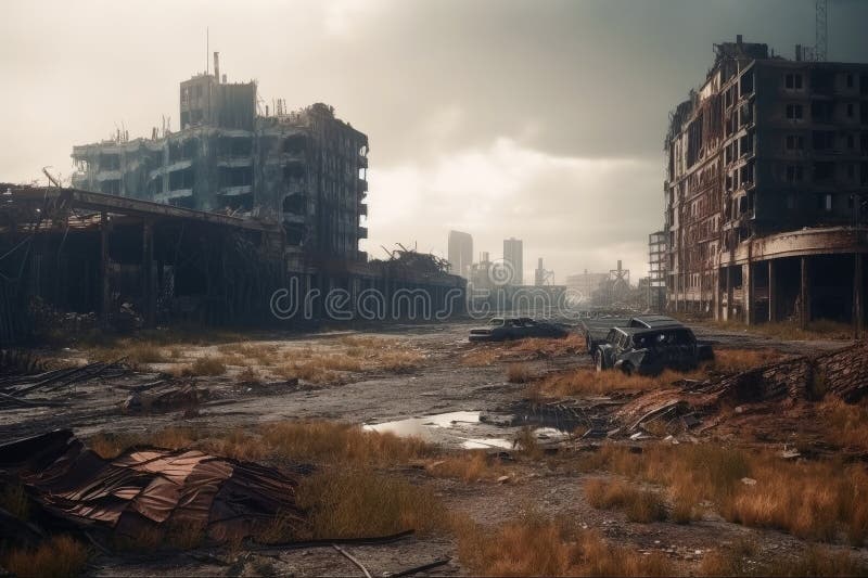 Post Apocalyptic and Destroyed Buildings in a Big City Created with ...