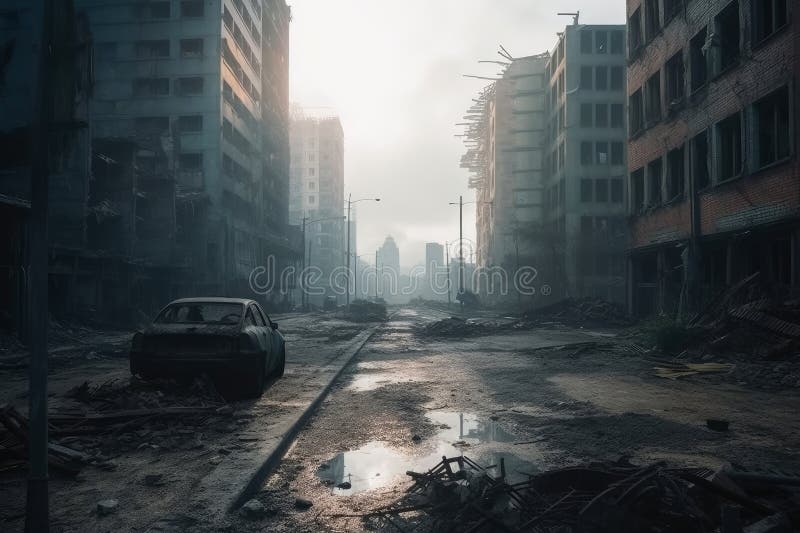 Post Apocalyptic and Destroyed Buildings in a Big City Created with ...