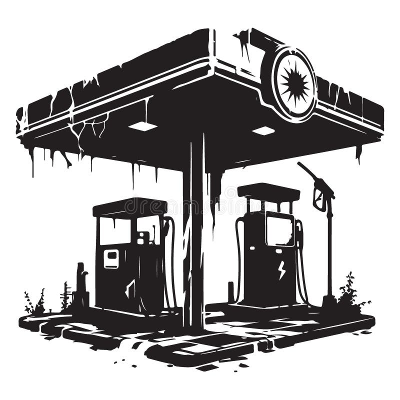Post Apocalyptic Gas Station Illustration Vector Silhouette for ...
