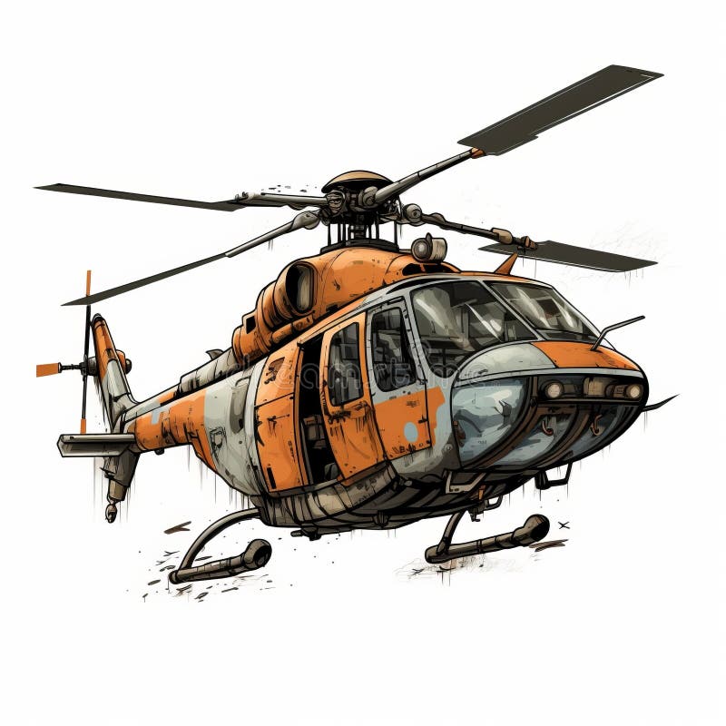 Post-apocalyptic Helicopter Illustration on White Background Stock ...