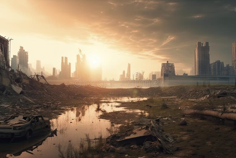 Post-apocalyptic Landscape. City after the Effects of Global Warming ...