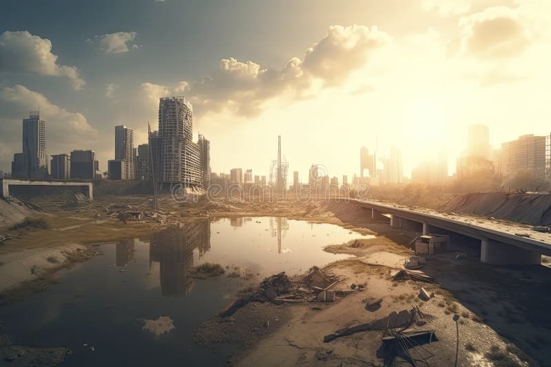 Post-apocalyptic Landscape. City after the Effects of Global Warming ...