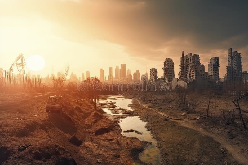 Post-apocalyptic Landscape. City after the Effects of Global Warming ...
