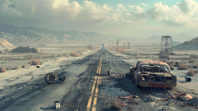 Post-apocalyptic Landscape with a Desolate Highway Stretching into the ...