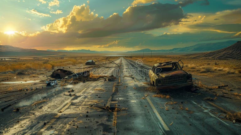 Post-apocalyptic Landscape with a Desolate Highway Stretching into the ...