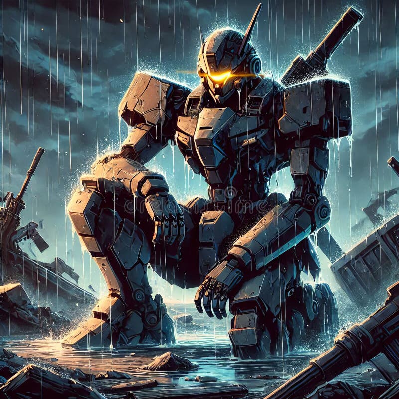 Post-Apocalyptic Mecha Under a Stormy Sky Stock Illustration ...