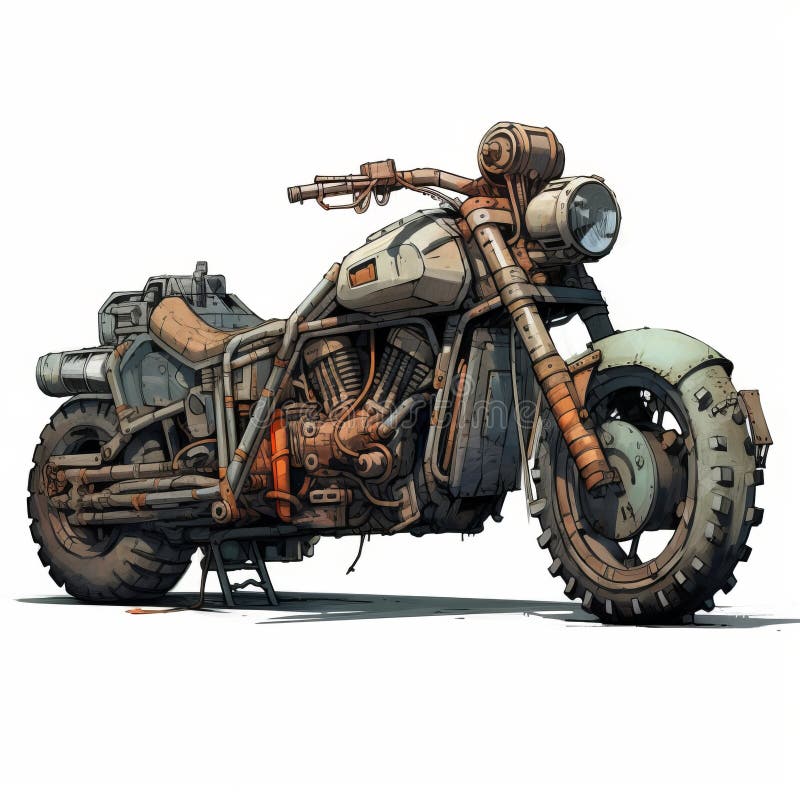 Post-apocalyptic Motorcycle Illustration in Caricature Style Stock ...