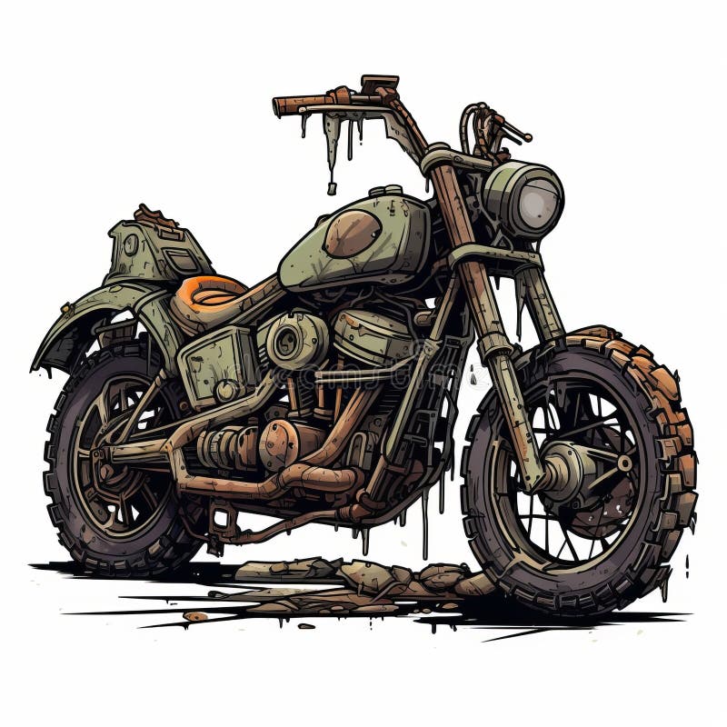 Post-apocalyptic Motorcycle Illustration with Dystopian Cartoon Style ...