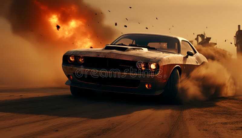 Post-Apocalyptic Muscle Car, a Car Driving on a Dirt Road Stock ...