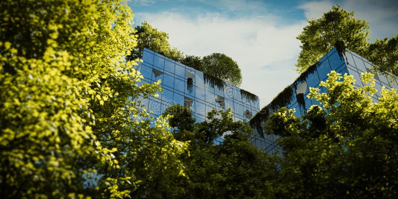 Post-apocalyptic Office Building Overgrown with Trees and Vegetation ...