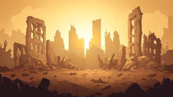 Post Apocalyptic Pixel Art City Sunset Stock Illustration ...
