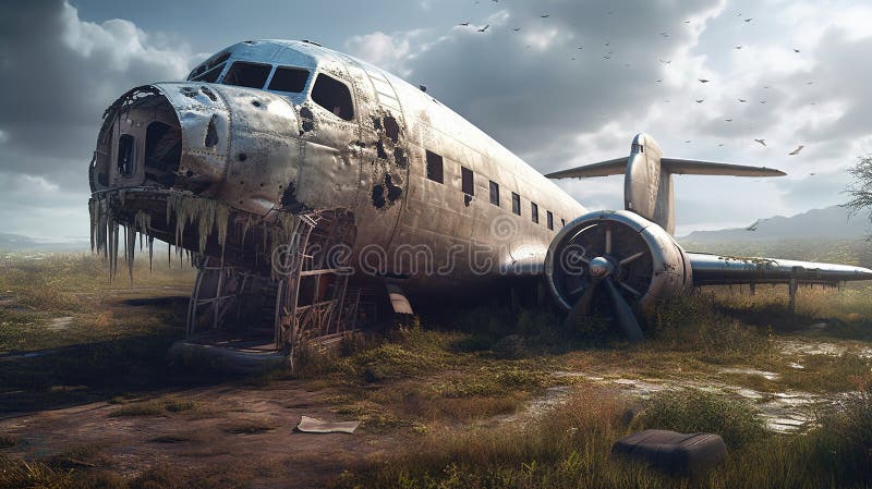 Abandoned Aircraft after Post-apocalyptic. Generative Ai Stock ...