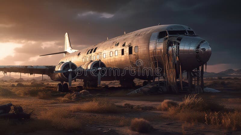Abandoned Aircraft after Post-apocalyptic. Generative Ai Stock ...