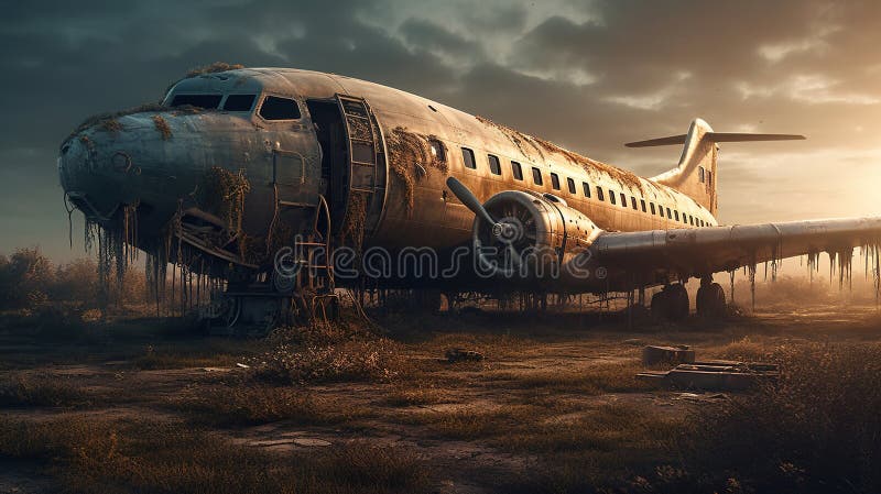 Abandoned Aircraft after Post-apocalyptic. Generative Ai Stock ...