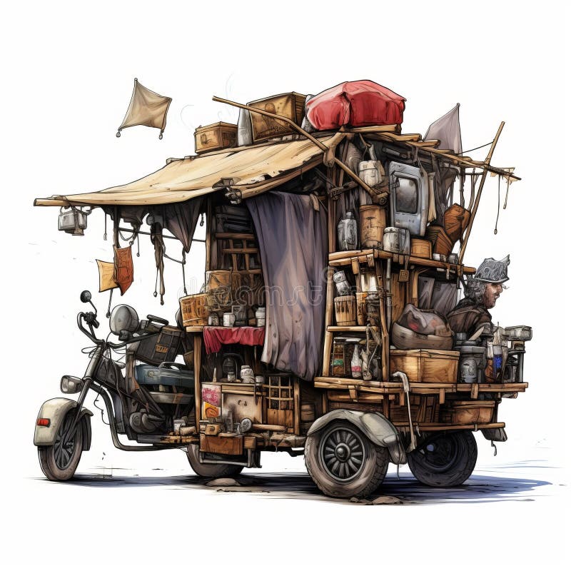 Post-apocalyptic Rickshaw Illustration on White Background Stock ...
