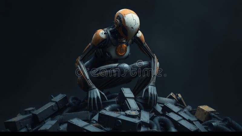 Post-Apocalyptic Robot on a Heap of Debris Stock Illustration ...