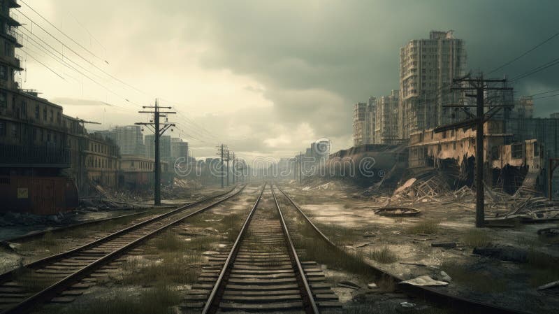 A Post-apocalyptic Ruined City. Generative AI Stock Illustration ...