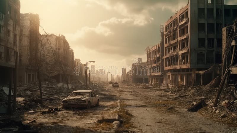 A Post-apocalyptic Ruined City. Generative AI Stock Illustration ... A Post-apocalyptic Ruined City. Generative AI Stock Illustration ...