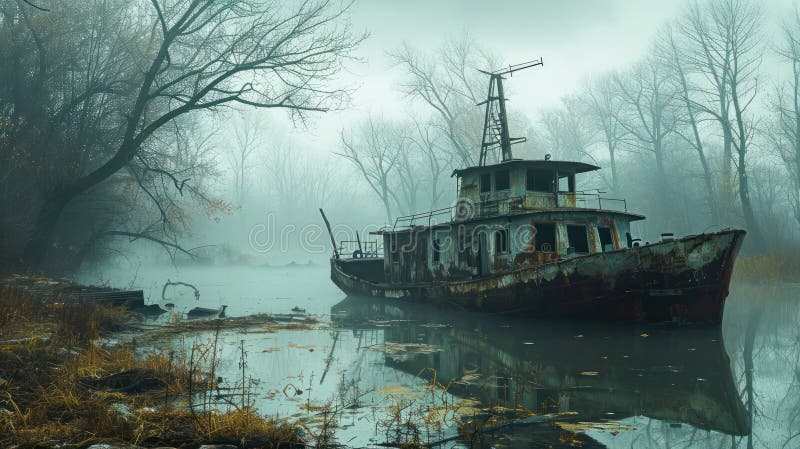 Post-apocalyptic Rusty Boat - AI Generated Stock Illustration ...