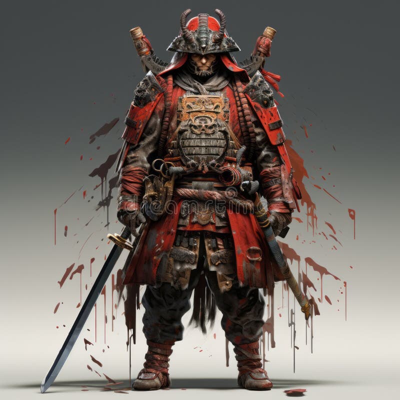 Post-apocalyptic Samurai Warrior with Red Armor Stock Illustration ...