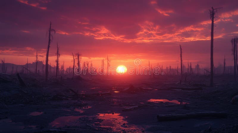 Post-Apocalyptic Scene at Sunset Stock Photo - Image of aftermath ...