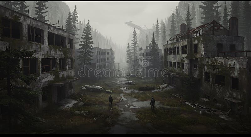 A Post-apocalyptic Scene with Two People Walking through an Abandoned ...