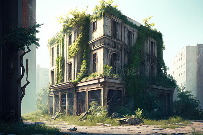 Post-apocalyptic Scenery with Destroyed Building Structures Stock ...