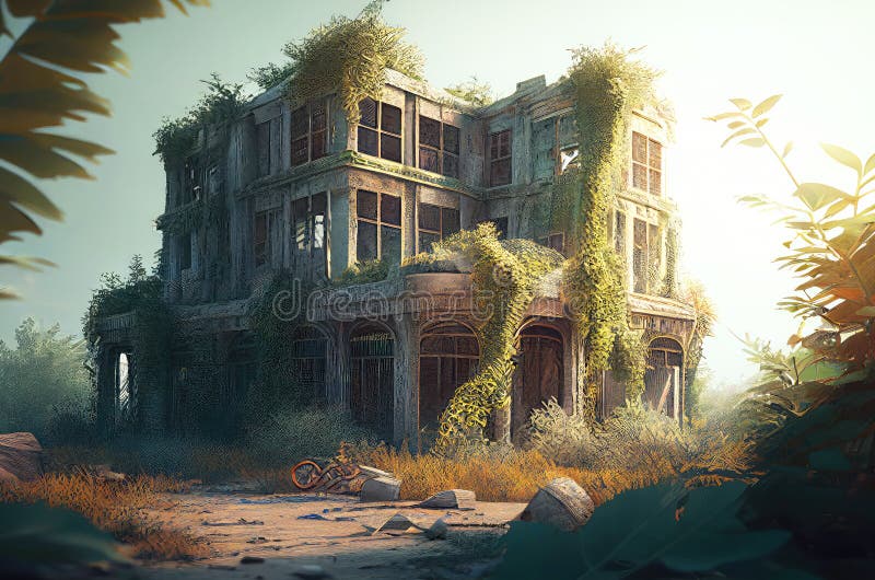 Post-apocalyptic Scenery with Destroyed Building Structures Stock ...