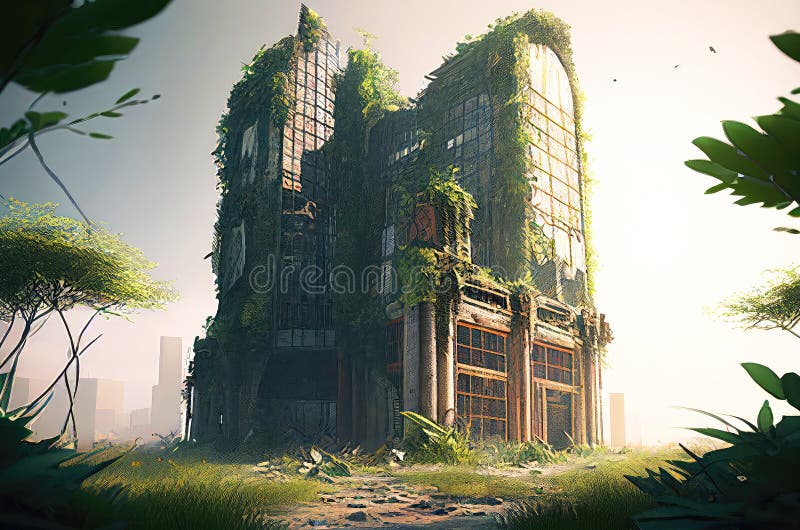 Post-apocalyptic Scenery with Destroyed Building Structures Stock ...