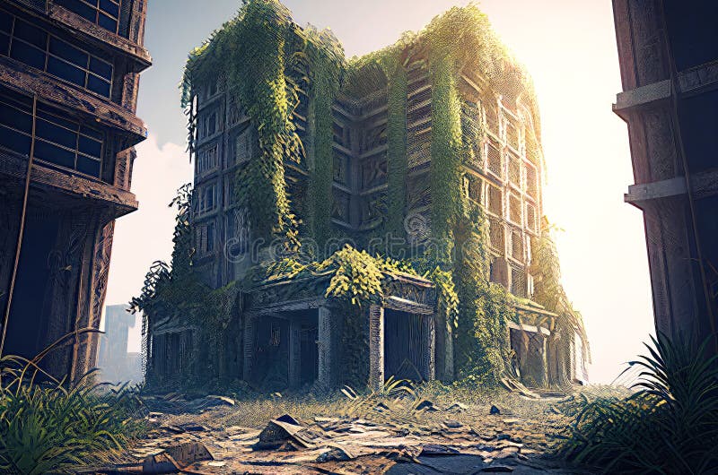 Post-apocalyptic Scenery with Destroyed Building Structures Stock ...