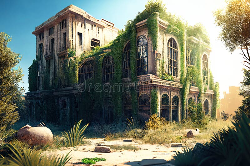 Post-apocalyptic Scenery with Destroyed Building Structures Stock ...