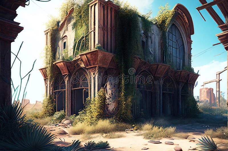 Post-apocalyptic Scenery with Destroyed Building Structures Stock ...