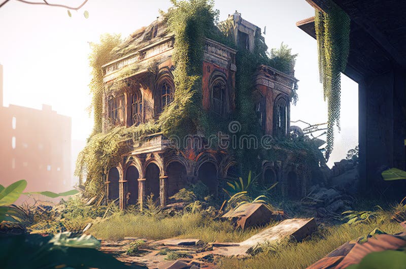 Post-apocalyptic Scenery with Destroyed Building Structures Stock ...