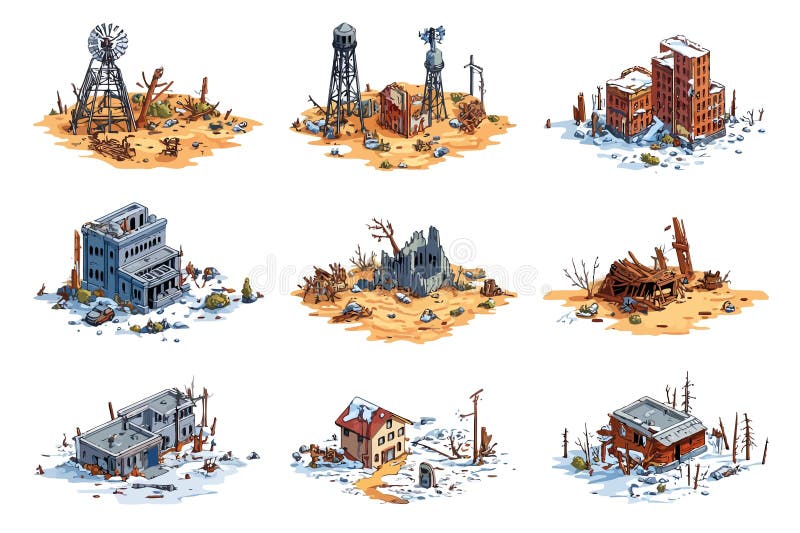 Post Apocalyptic Set Isometric Collection Isolated Stock Illustration ...