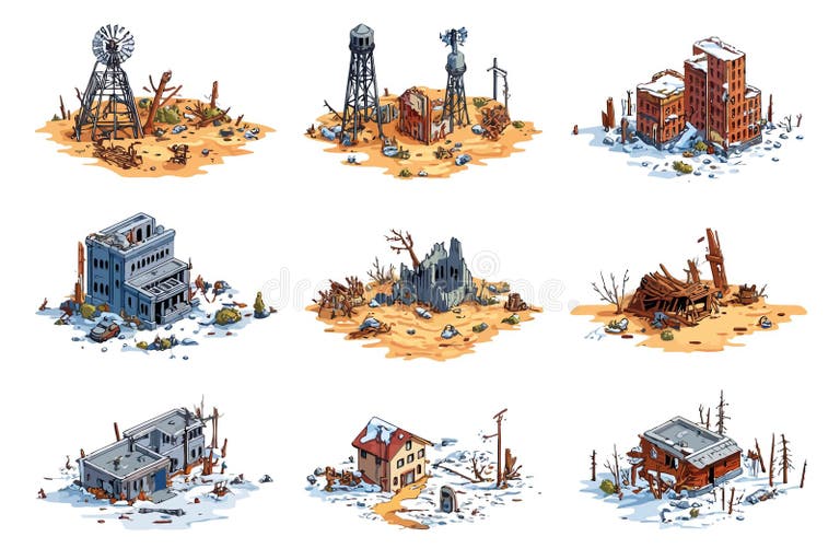 Post Apocalyptic Set Isometric Collection Isolated Stock Illustration ...