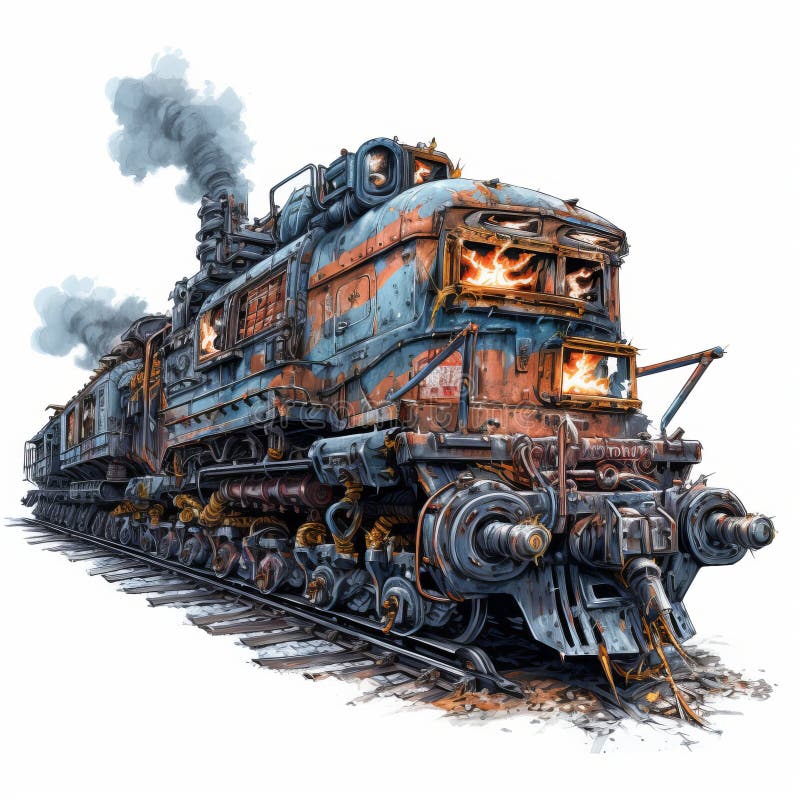 Post-apocalyptic Steam Engine Train Ride Illustration Stock Photo ...