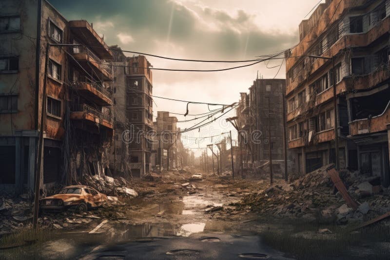 Post Apocalyptic Street City. Generate Ai Stock Illustration ...
