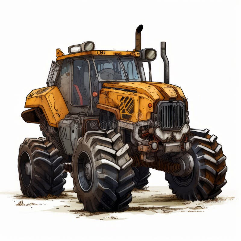 Post-apocalyptic Tractor Illustration Yellow Monster with Realistic ...