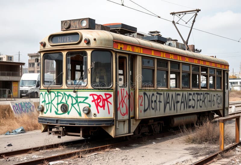 Post Apocalyptic Tram a Worn Graffiti C Rare Odd Stock Photo - Image of ...