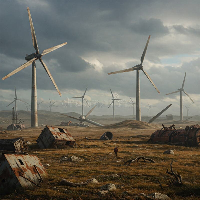 Post-Apocalyptic Turbines Still Functioning Stock Illustration ...