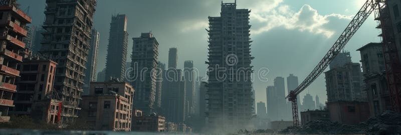 Post-apocalyptic Urban Landscape with Abandoned Buildings and Gloomy ...