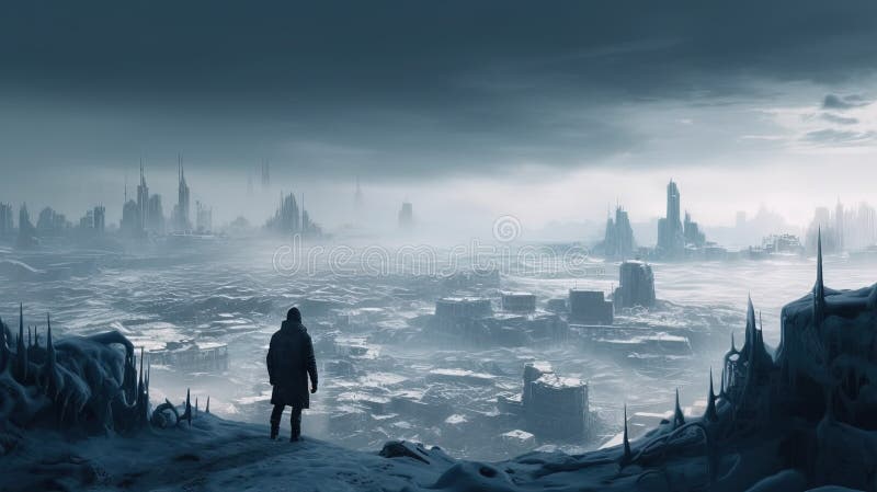 Post Apocalyptic View of a City Covered in Ice Stock Illustration ...