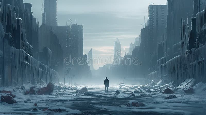 Post Apocalyptic View of a City Covered in Ice Stock Illustration ...