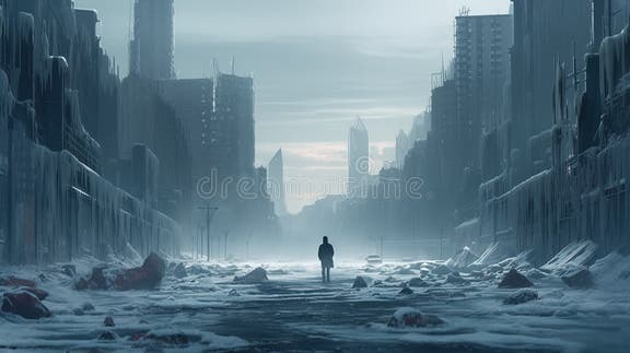 Post Apocalyptic View of a City Covered in Ice Stock Illustration ...