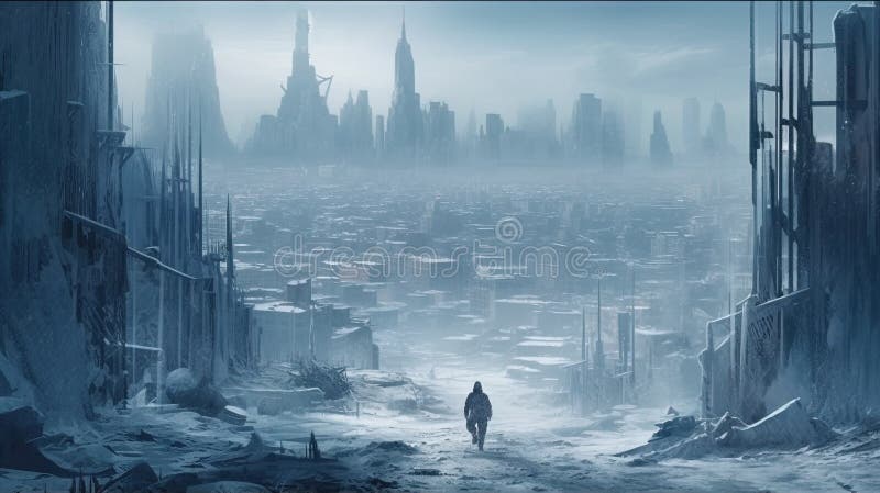 Post Apocalyptic View of a City Covered in Ice Stock Illustration ...