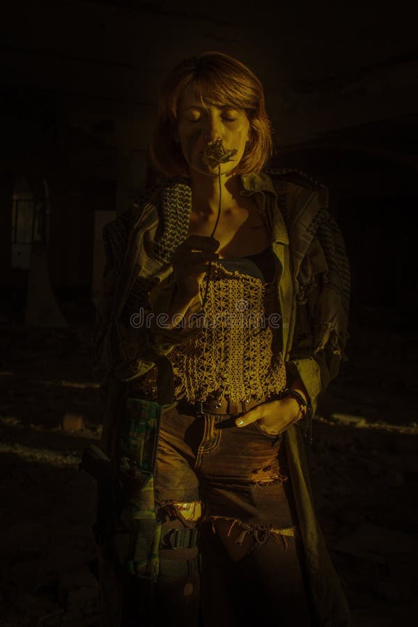 Post-apocalyptic wanderer stock photo. Image of danger - 244062794